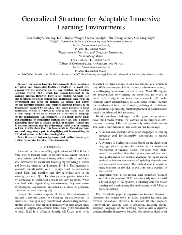 (PDF) Generalized Structure for Adaptable Immersive Learning Environments