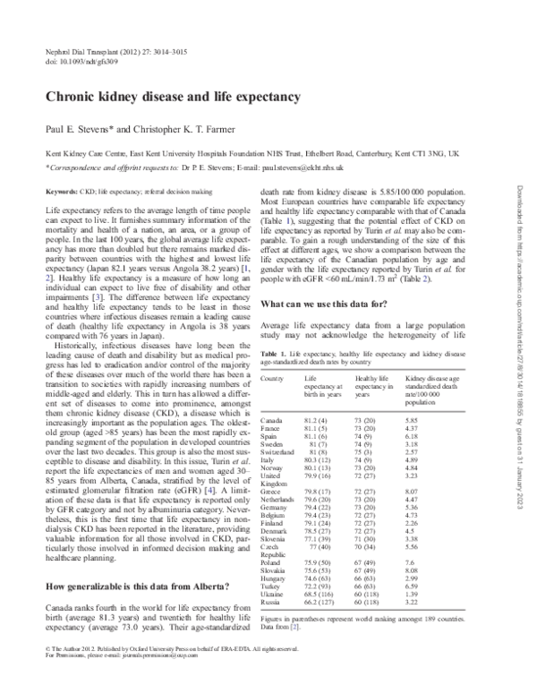 (PDF) Chronic kidney disease and life expectancy