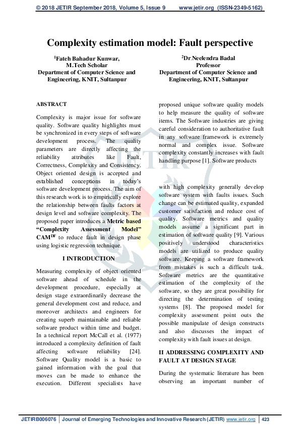(PDF) Complexity estimation model: Fault perspective