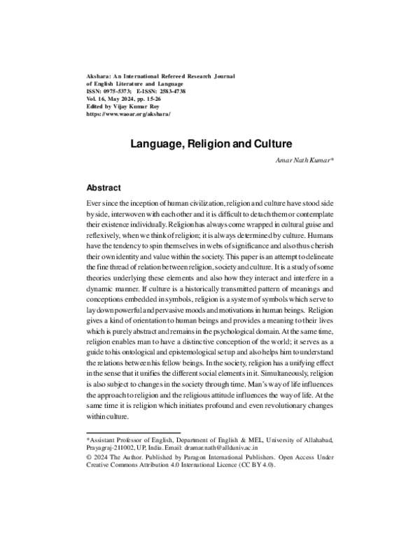 (PDF) Language, Religion and Culture