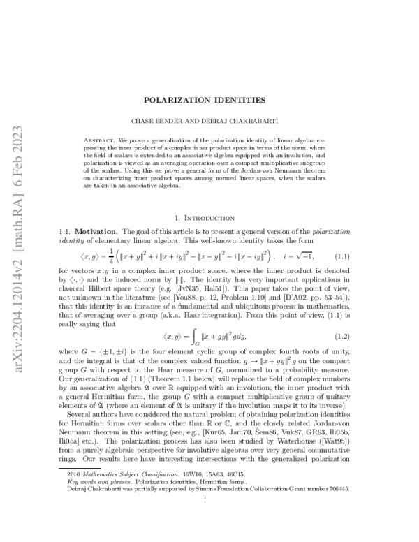(PDF) Polarization Identities