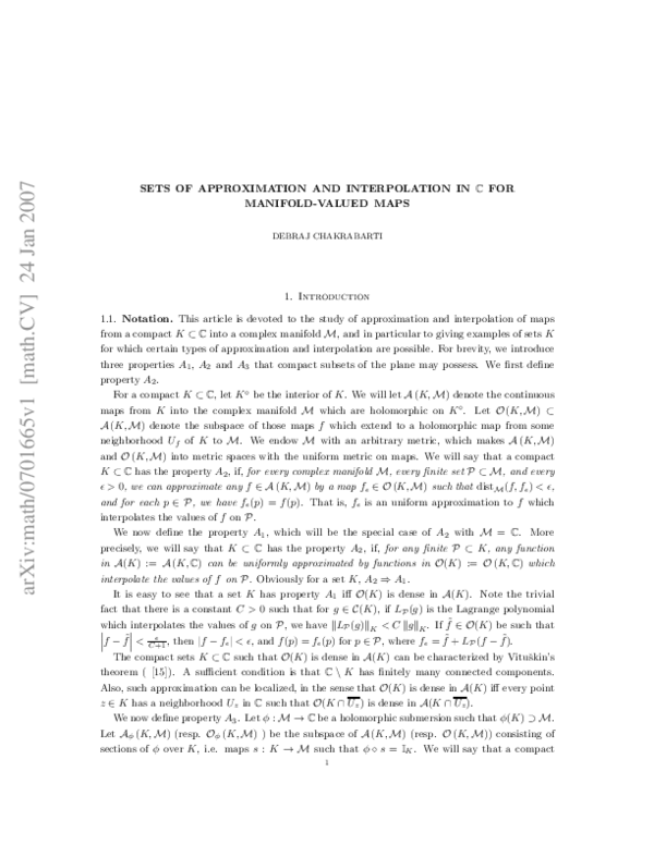 (PDF) Sets of Approximation and Interpolation in ℂ for Manifold-Valued Maps