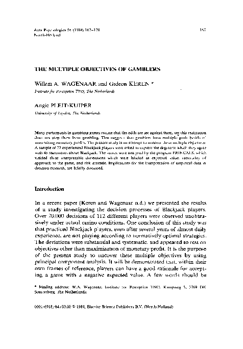 (PDF) The multiple objectives of gamblers