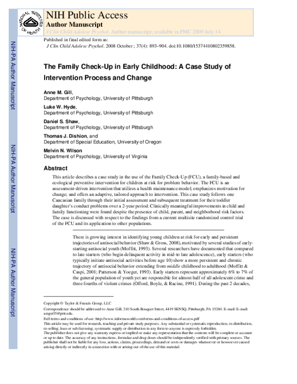 (PDF) The Family Check-Up in Early Childhood: A Case Study of ...