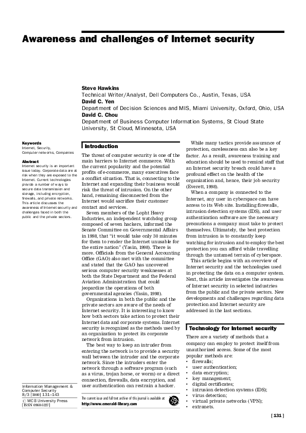 (PDF) Awareness and challenges of Internet security