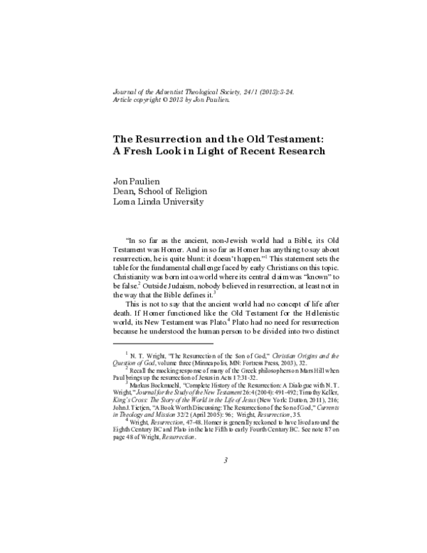 (PDF) The Resurrection and the Old Testament: A Fresh Look in Light of ...