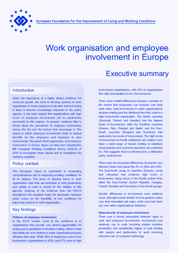 (PDF) Work organisation and employee involvement in Europe