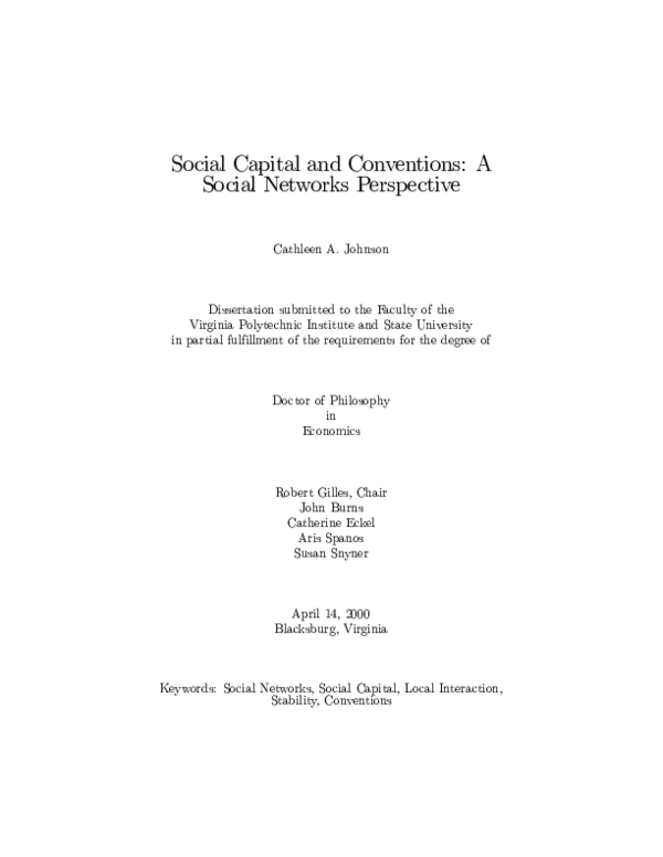 (PDF) Social Capital and Conventions: A Social Networks Perspective