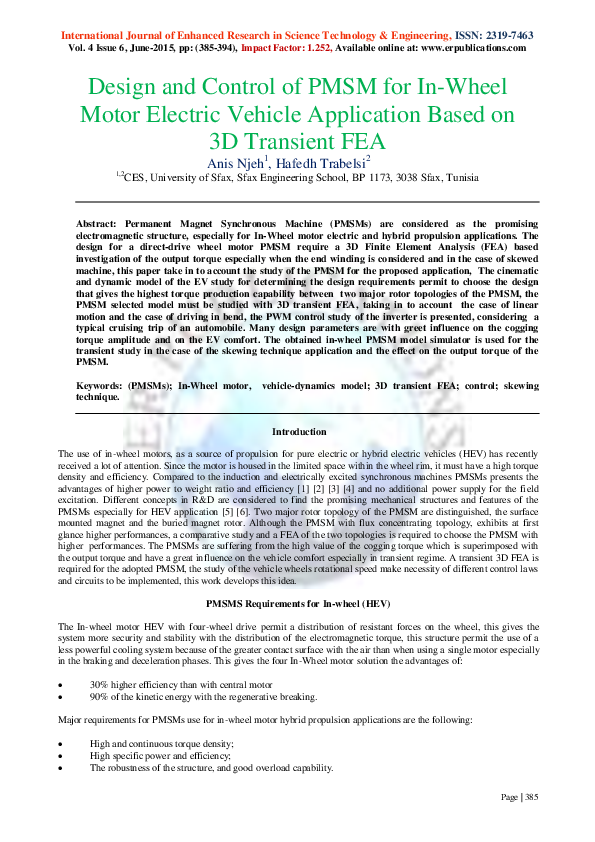 (PDF) Design and Control of PMSM for In-Wheel Motor Electric Vehicle ...