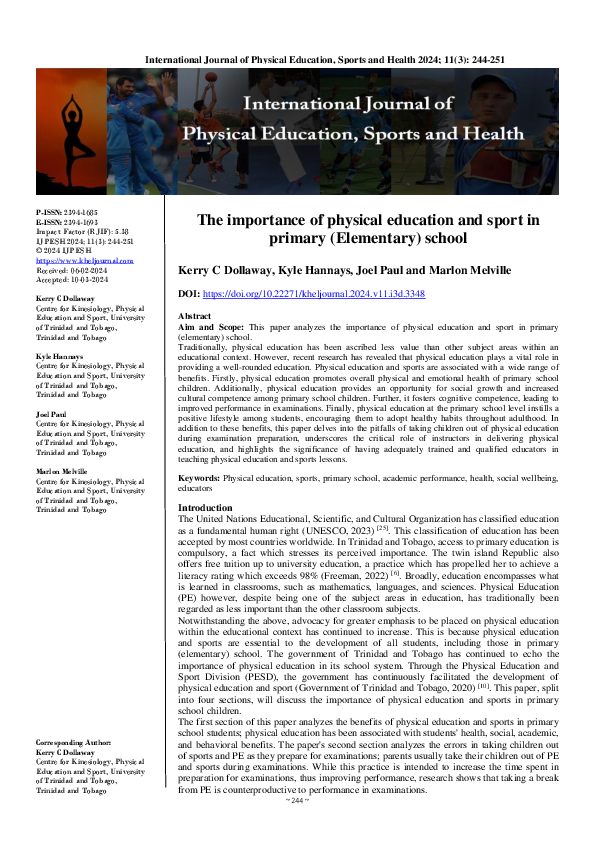 (PDF) The importance of physical education and sport in primary ...