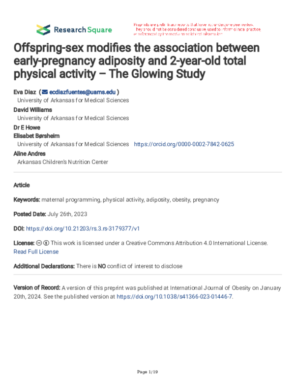 (PDF) Offspring-sex modifies the association between early-pregnancy ...