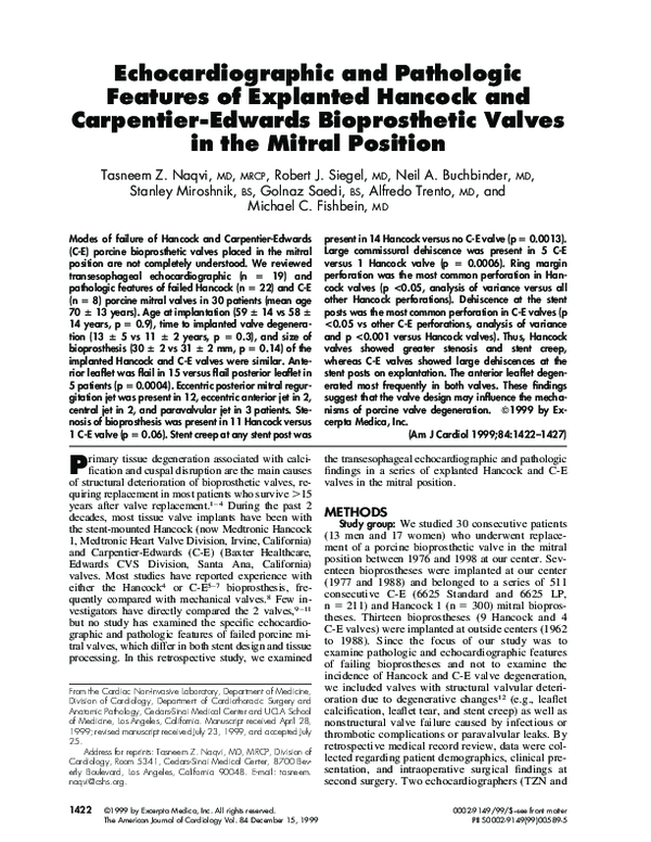 (PDF) Echocardiographic and pathologic features of explanted Hancock ...