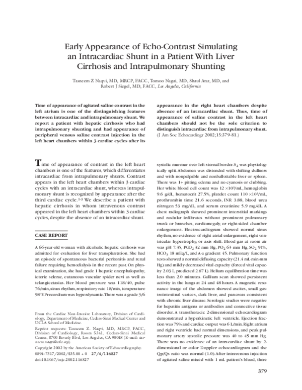 (PDF) Early appearance of echo-contrast simulating an intracardiac ...