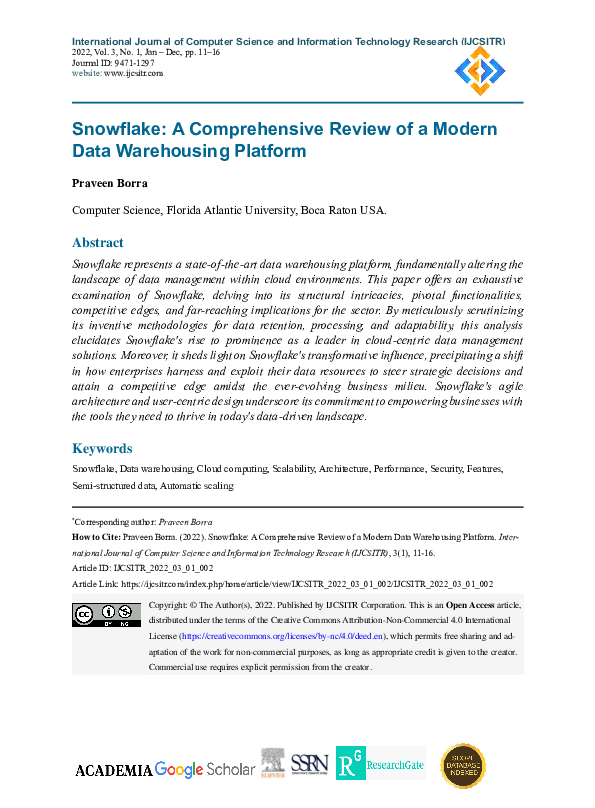 (PDF) Snowflake: A Comprehensive Review of a Modern Data Warehousing ...