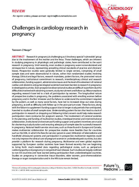 (PDF) Challenges in cardiology research in pregnancy
