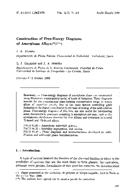 (PDF) Construction of free-energy diagrams of amorphous alloys