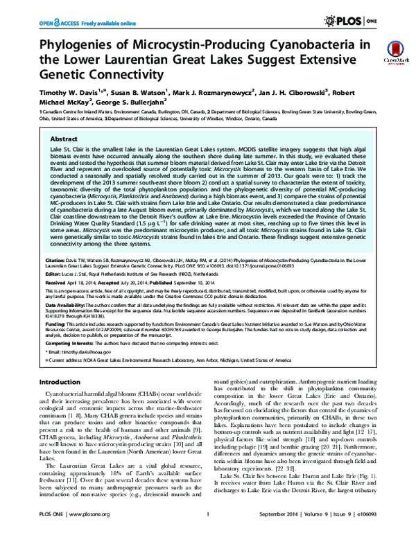 (PDF) Phylogenies of Microcystin-Producing Cyanobacteria in the Lower ...