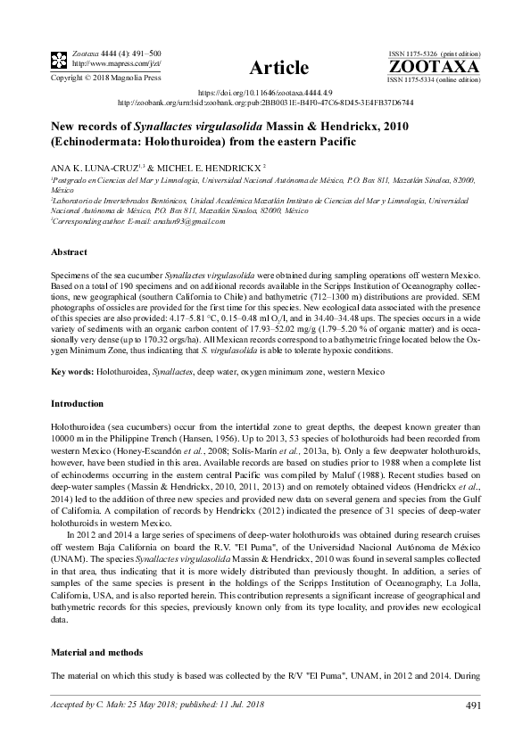 (PDF) New records of Synallactes virgulasolida Massin & Hendrickx, 2010 ...
