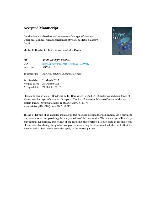 (PDF) Distribution and abundance of Nematocarcinus spp. (Crustacea ...