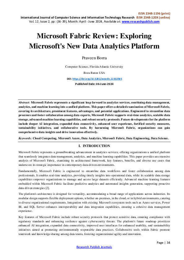(PDF) Microsoft Fabric Review: Exploring Microsoft's New Data Analytics Platform
