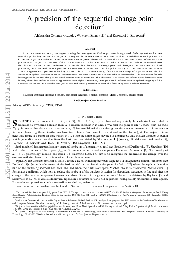 (PDF) Precision of sequential change point detection