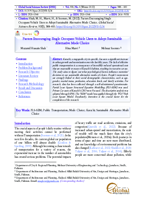 (PDF) Factors Encouraging Single Occupant Vehicle Users to Adopt ...
