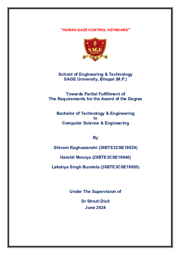 (PDF) "HUMAN GAZE CONTROL KEYBOARD" School of Engineering & Technology ...