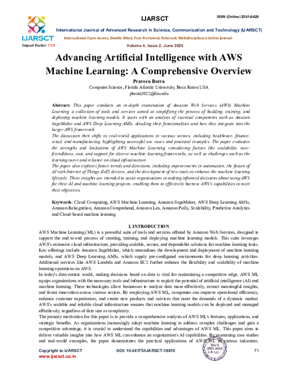 (PDF) Advancing Artificial Intelligence with AWS Machine Learning: A Comprehensive Overview