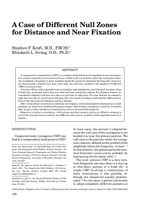 (PDF) A case of different null zones for distance and near fixation