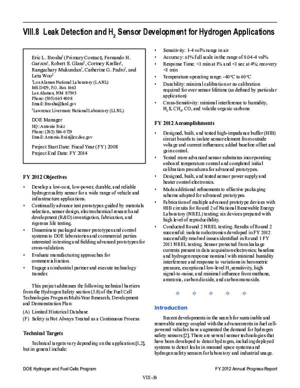 (PDF) Leak Detection and H2 Sensor Development for Hydrogen Applications