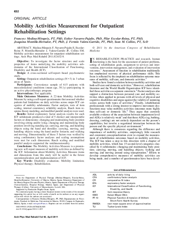 (PDF) Mobility Activities Measurement for Outpatient Rehabilitation ...