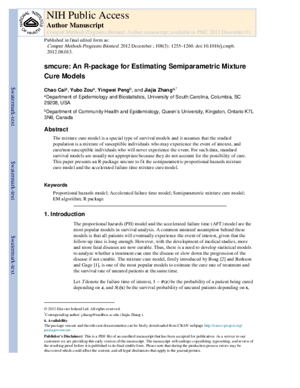 (PDF) smcure: An R-package for estimating semiparametric mixture cure models