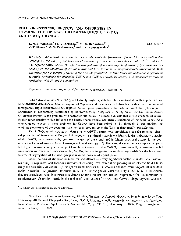 (PDF) Role of intrinsic defects and impurities in forming the optical ...