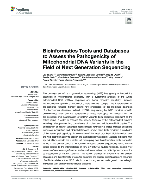 (PDF) Bioinformatics Tools and Databases to Assess the Pathogenicity of Mitochondrial DNA ...