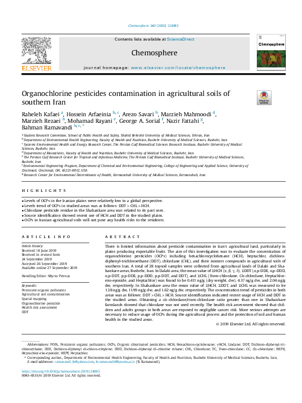 (PDF) Organochlorine pesticides contamination in agricultural soils of southern Iran