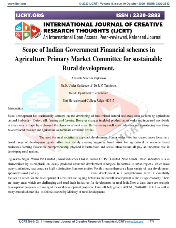 (PDF) Scope of Indian Govt. Financial Schemes in Agriculture Primary ...