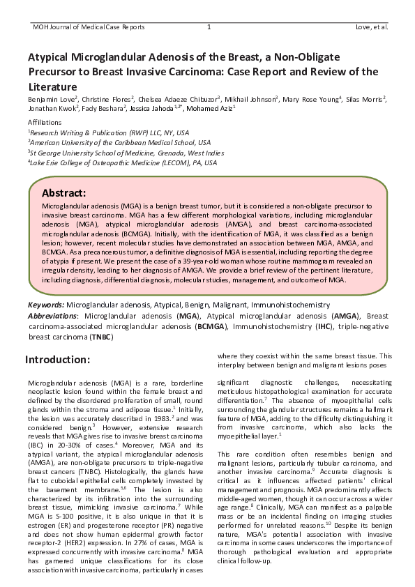 (PDF) Atypical Microglandular Adenosis of the Breast, a Non-Obligate ...