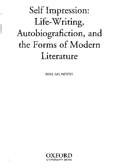 (PDF) Self impression: life-writing, autobiografiction, and the forms ...