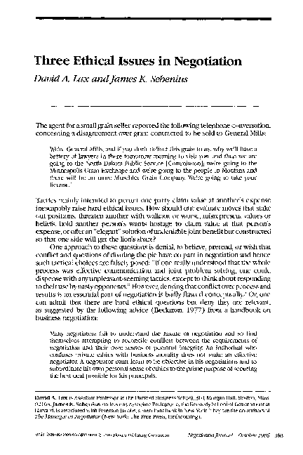 (PDF) Three Ethical Issues in Negotiation