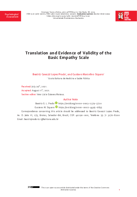 (PDF) Translation and Evidence of Validity of the Basic Empathy Scale