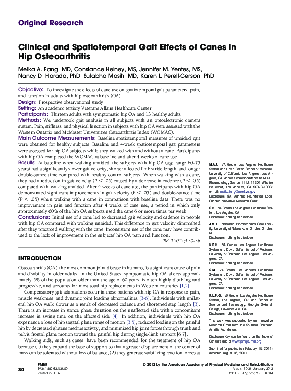 (PDF) Clinical and Spatiotemporal Gait Effects of Canes in Hip ...