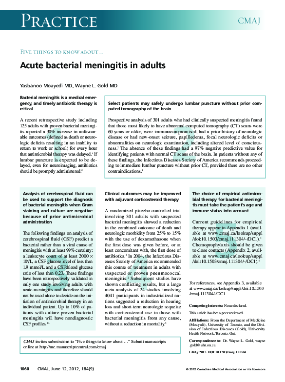 (PDF) Acute bacterial meningitis in adults. A 20-year overview
