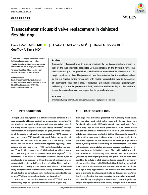 (PDF) Transcatheter tricuspid valve replacement in patients with severe ...