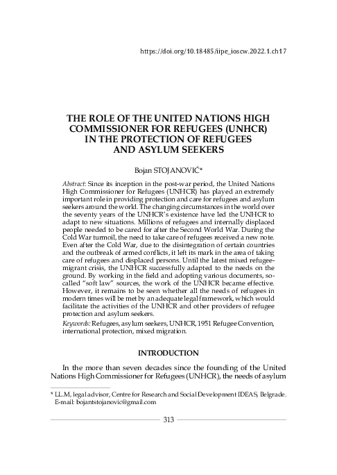 (PDF) The Role of the United Nations High Commissioner for Refugees ...