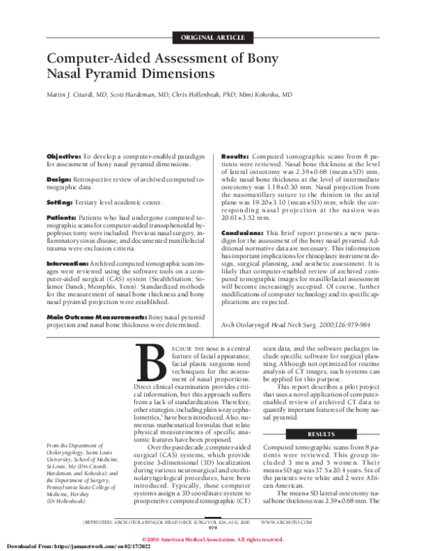 (PDF) Computer-Aided Assessment of Bony Nasal Pyramid Dimensions