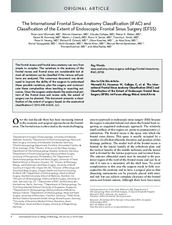 (PDF) The International Frontal Sinus Anatomy Classification (IFAC) and ...