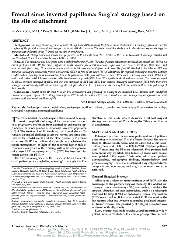 (PDF) Frontal Sinus Inverted Papilloma: Surgical Strategy Based on the ...