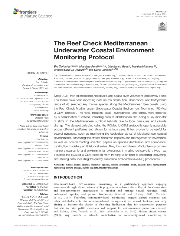 (PDF) The Reef Check Mediterranean Underwater Coastal Environment ...