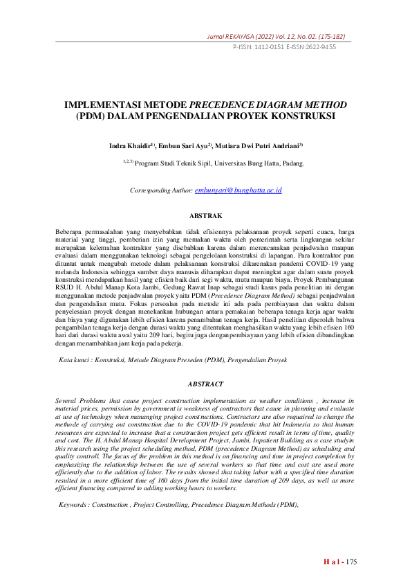 (PDF) Implementasi Metode Precedence Diagram Method (PDM) Dalam Pengendalian Proyek Konstruks