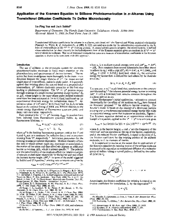 (PDF) Application of the Kramers equation to stilbene ...